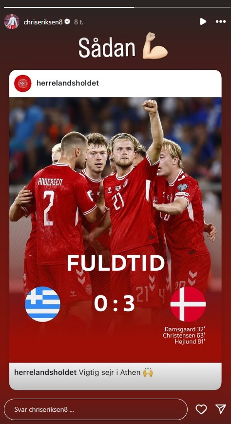 Hjemme fra sofaen: Christian Eriksen jubler over dansk triumf